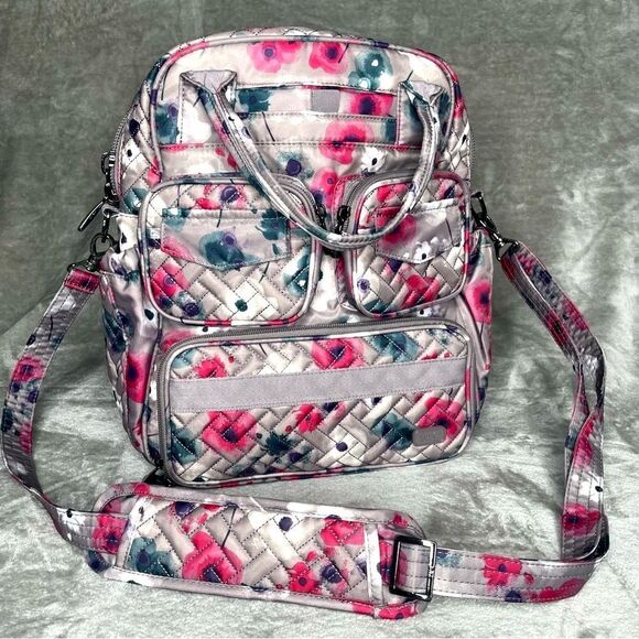 lug | Bags | Lug Mini Puddle Jumper Gray Pink Teal Floral Convertible ...